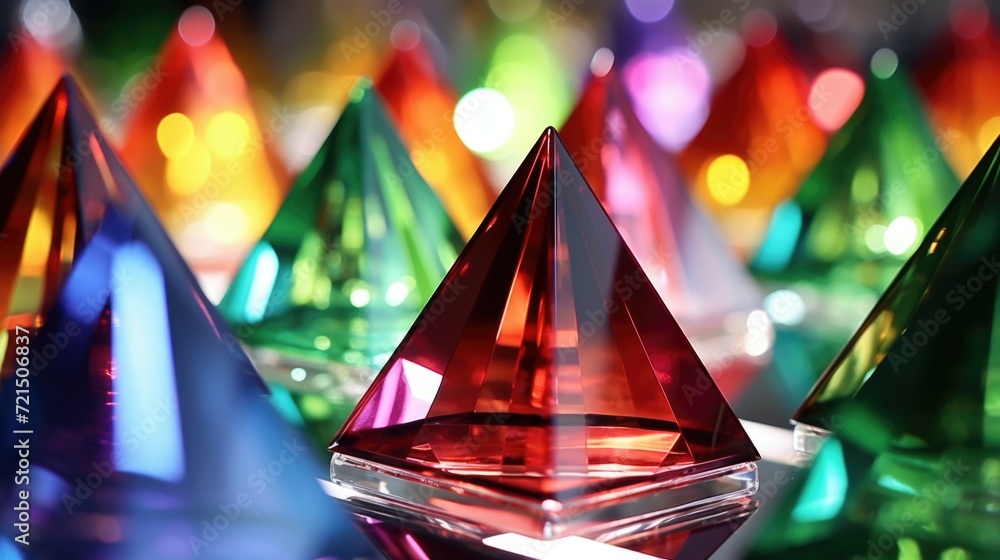 Close up view of a group of glass pyramids. Can be used as a modern ...