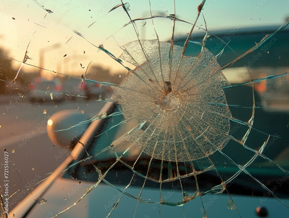 A dramatic image capturing the aftermath of a car accident, focusing on ...
