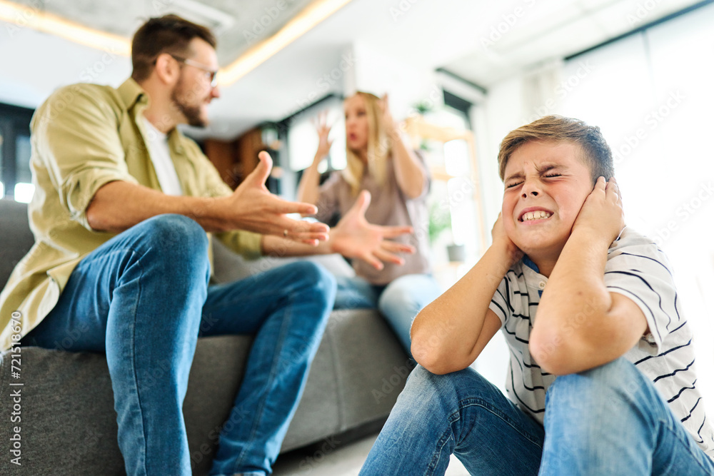 child mother family problem father woman conflict boy arguing adult son ...