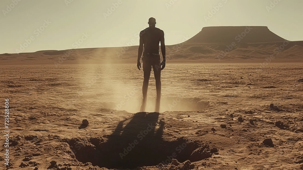 sad person in a desolate landscape, and the scene is set in a barren ...