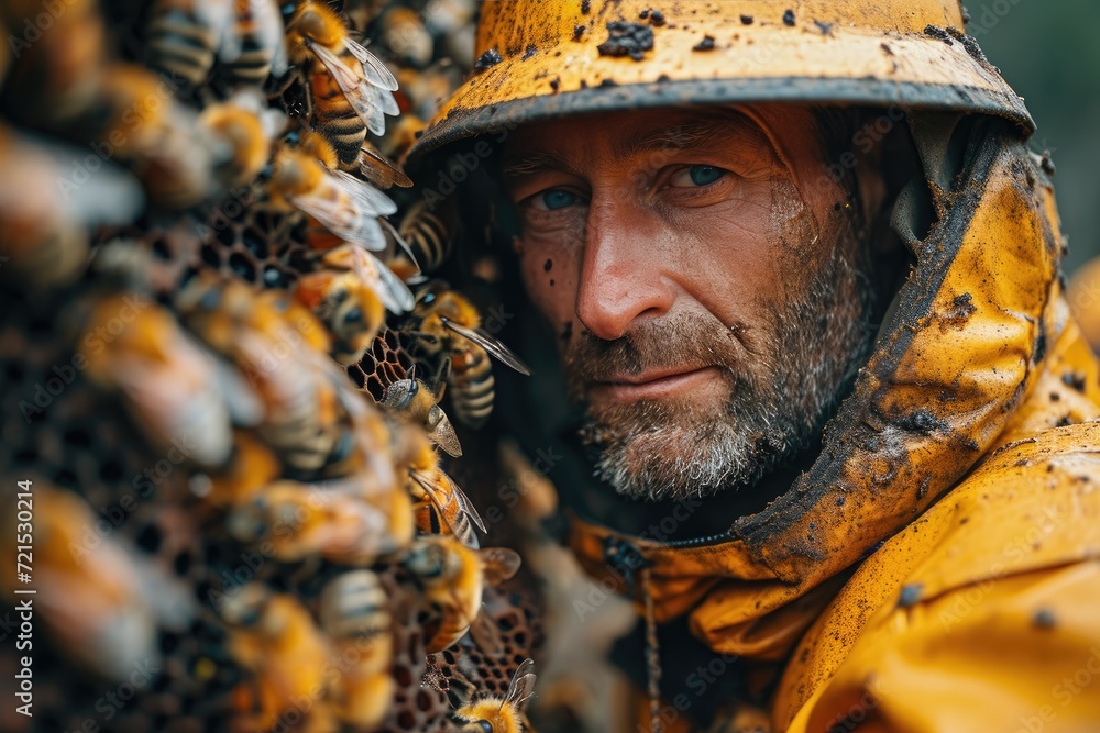A brave man in a vibrant yellow jacket stands fearlessly amidst a ...
