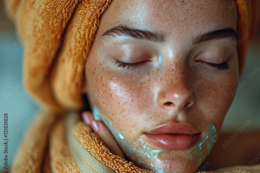 A woman hides her identity behind a towel, revealing only glimpses of ...