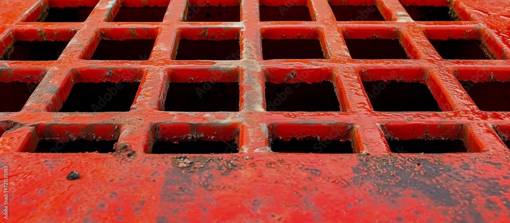 Vibrant Red Steel Grating Enhances Water Drainage System with Stunning ...