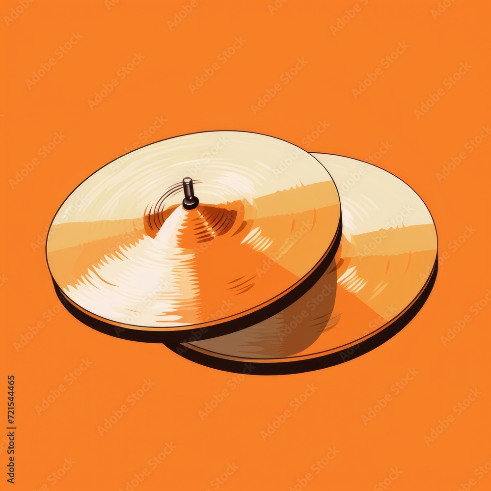 Flat image of drum cymbals on orange background. Simple vector image of ...