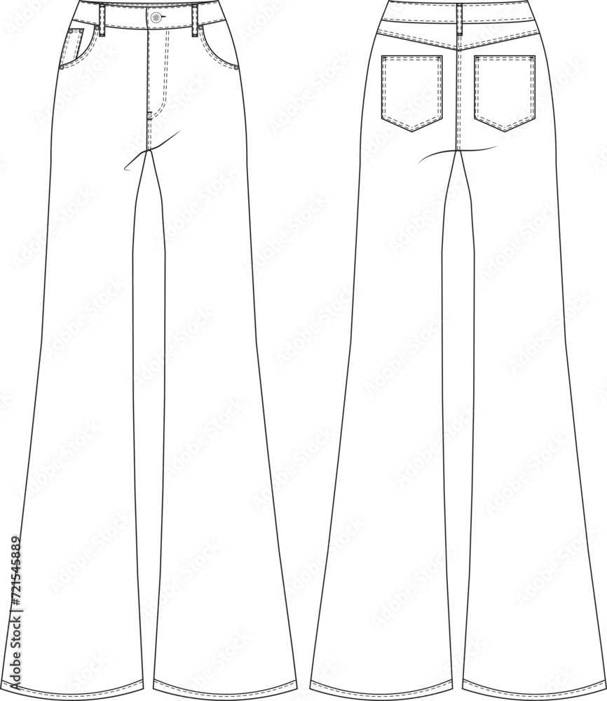 high mid rise waist wide leg denim jean five pocket pant trouser ...