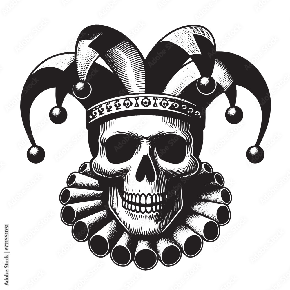 Medieval jester skull. Vintage engraving vector illustration. Logo ...