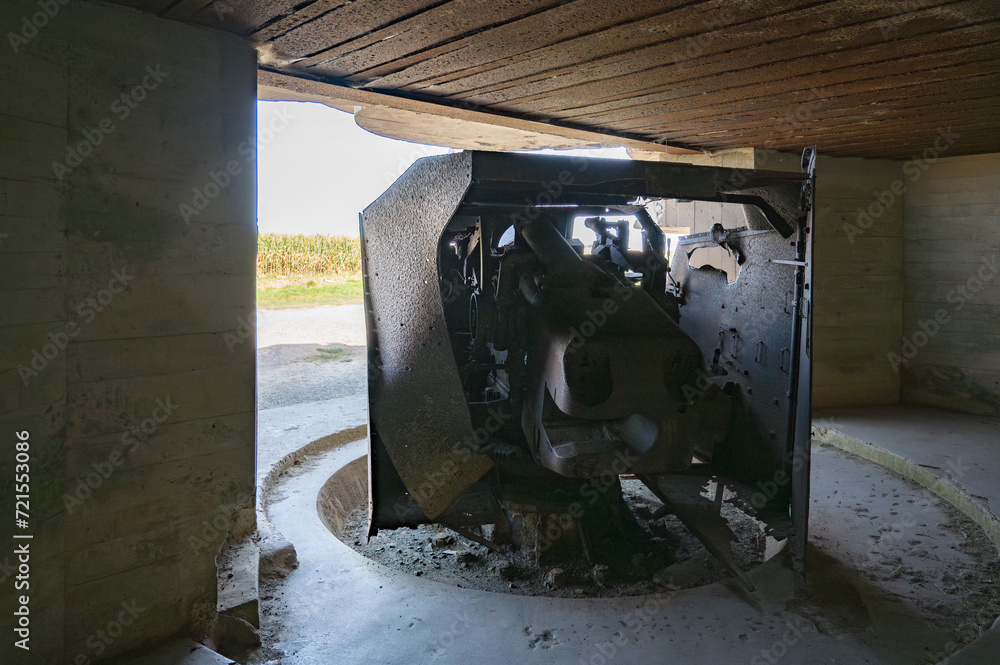Interior view of the German defensive bunker of Longues Sur Mer, from ...