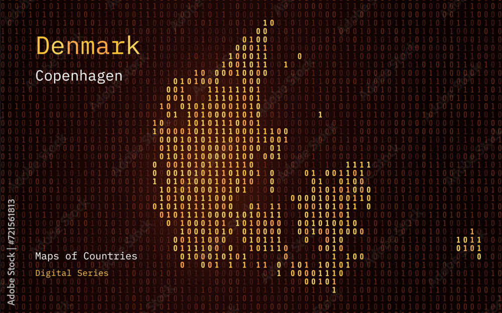 Denmark Map Shown in Binary Code Pattern. Matrix numbers, zero, one ...