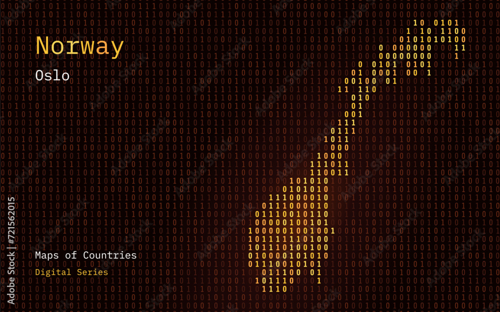 Norway Map Shown in Binary Code Pattern. Matrix numbers, zero, one ...