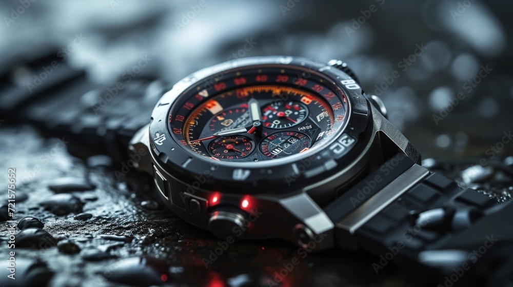 A digital watch displaying a location-based authentication code with a ...