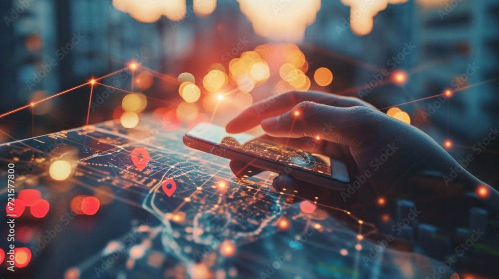 A hand holding a mobile device with location-based authentication ...