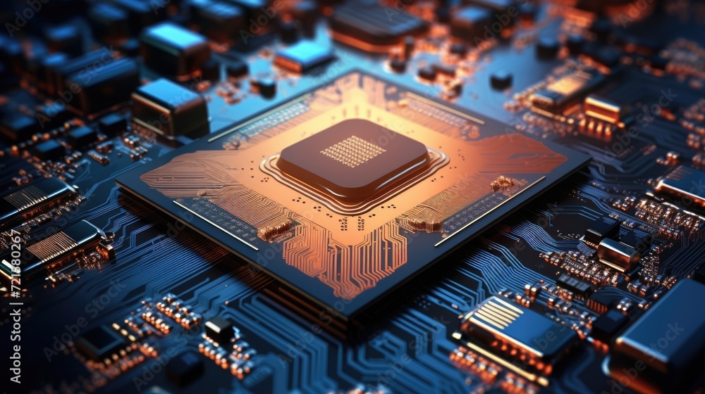 Three-Dimensional CPU with AI Technology. Motherboard Digital Chip and ...