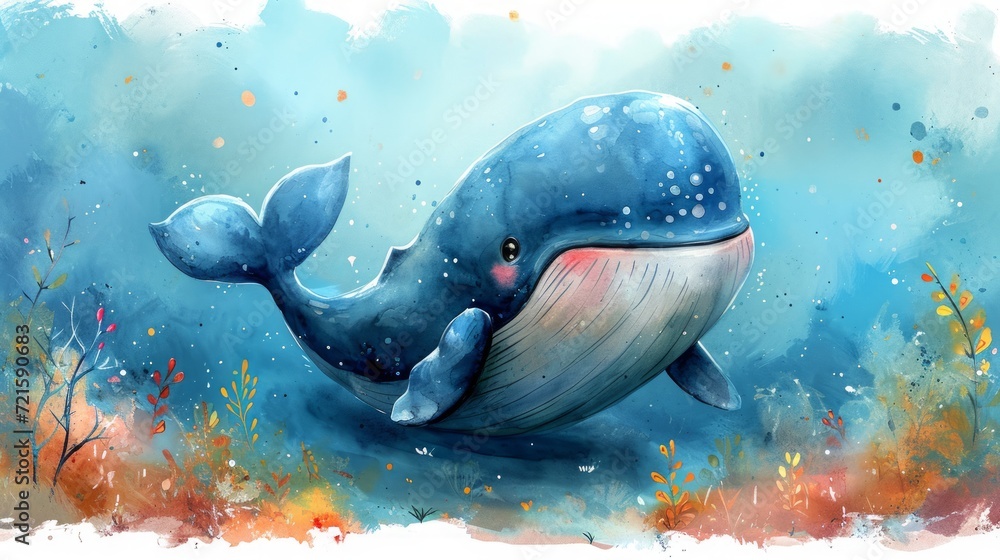 Cute whale watercolor illustration. Watercolor painting of whale. Clip ...