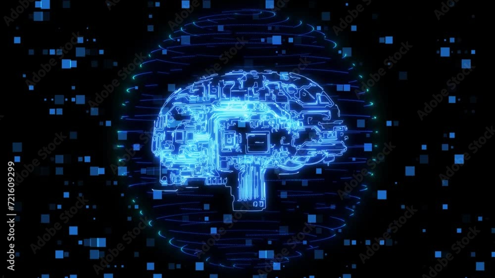 AI Brain High Technology Background, Artificial Intelligence Neon Brain ...