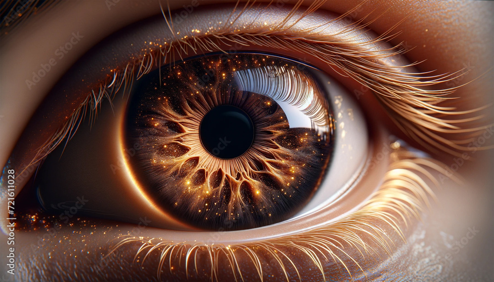Brown eyes with gold flecks. Close-up of a dark brown human eye with ...