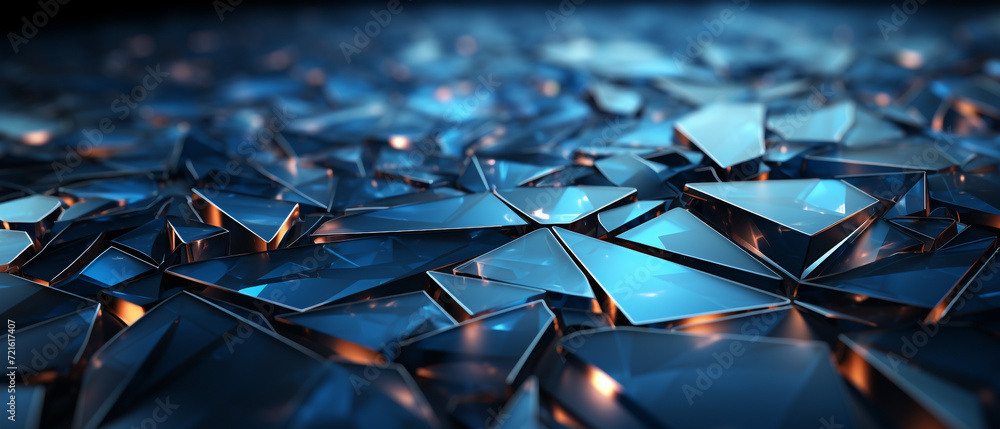 Abstract blue crystal triangles, Unreal Engine rendered with metallic ...