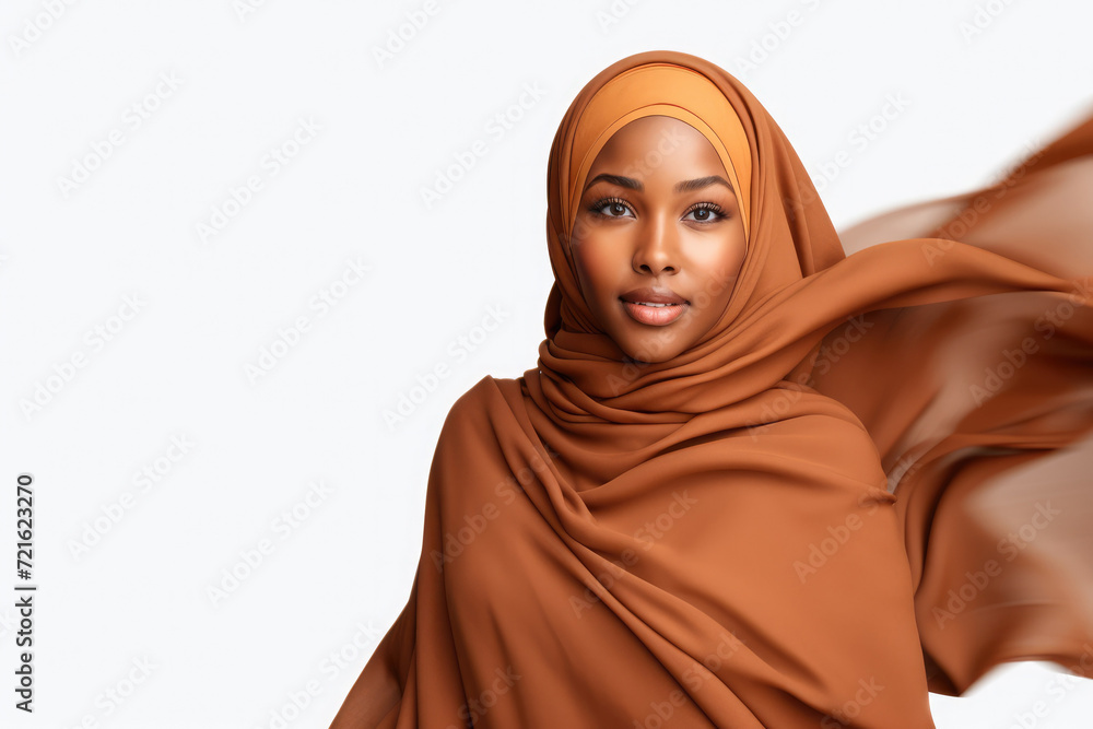 Portrait of beautiful black skin woman wearing hijab over white png ...