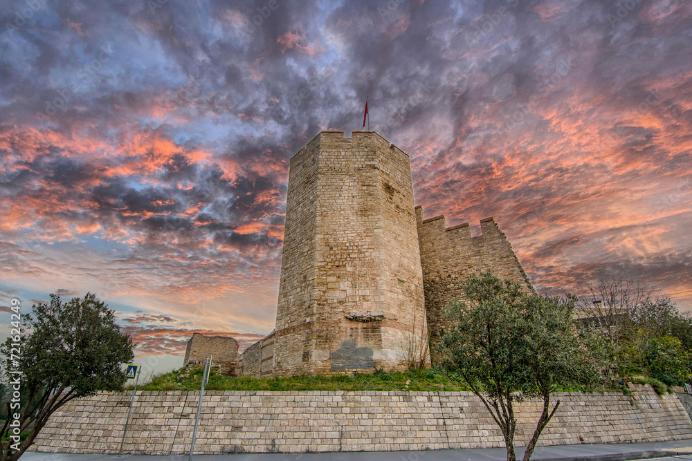 The Theodosian Walls gate view in Istanbul. The Theodosian Walls were ...