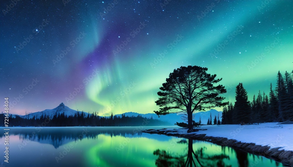 Paysage scandinave avec de belles aurores boréales, spectacle de ...