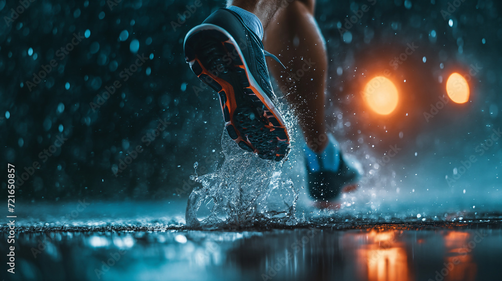 Photo & Art Print Sports man running on street while raining. AI ...