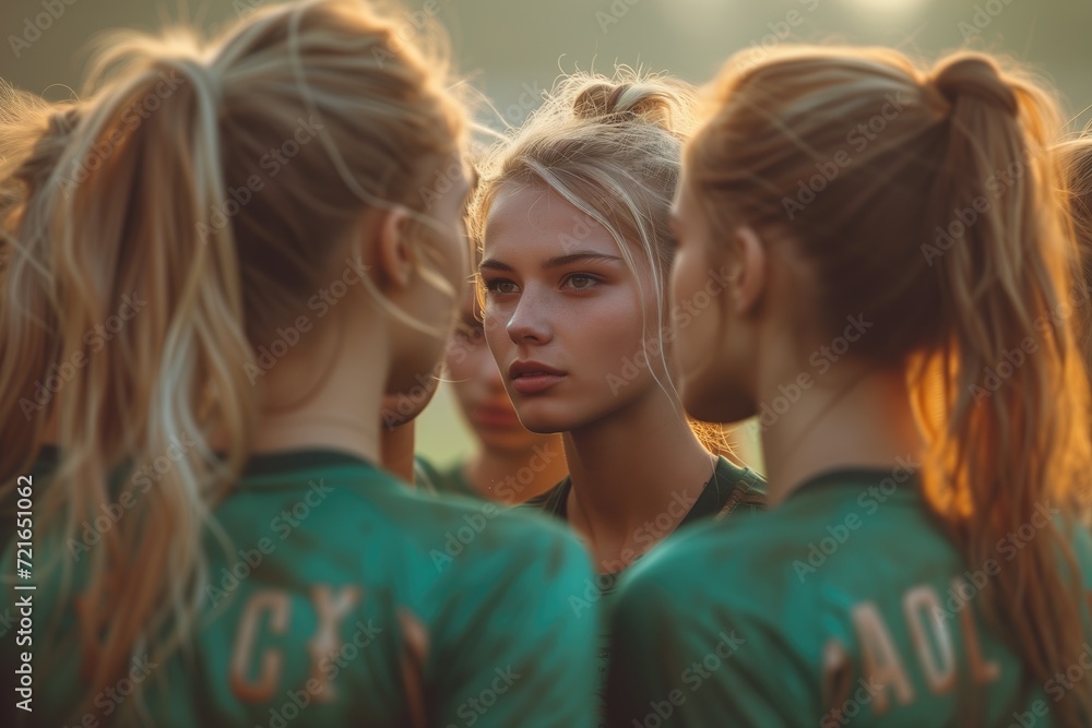 woman soccer team members huddle to pray before a game, woman football ...