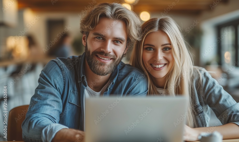 young students behind a computer screen in a workspace, school library ...