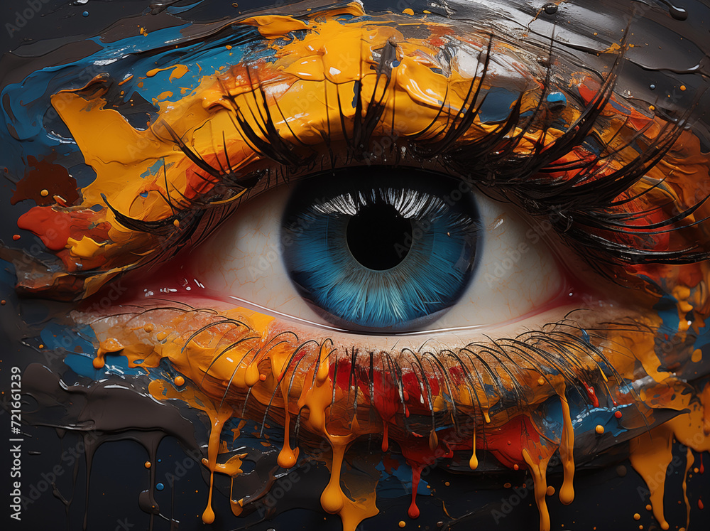 an acrylic painting of an eye with bright colors, in the style of ...