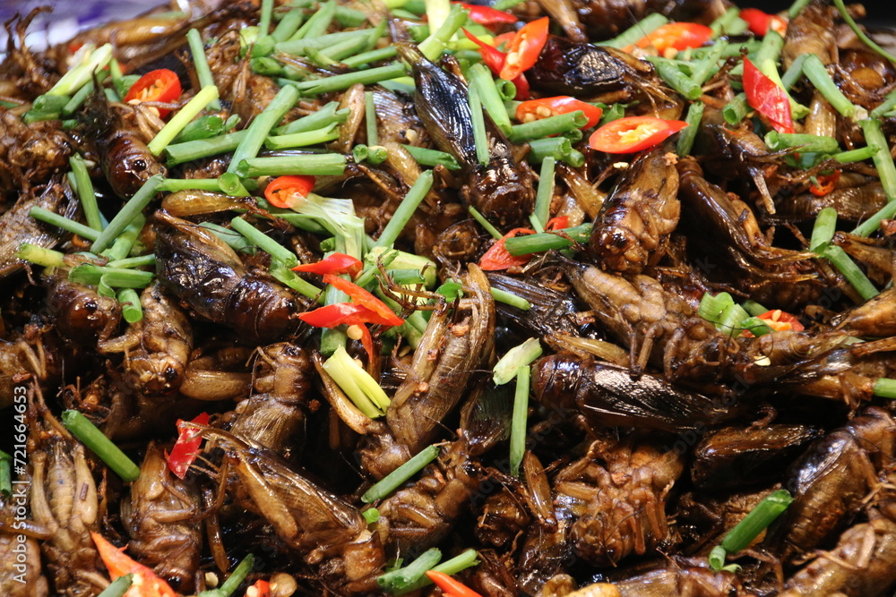 Street Food in Cambodia: Crickets on a Market Stall (Siem Reap) Stock ...
