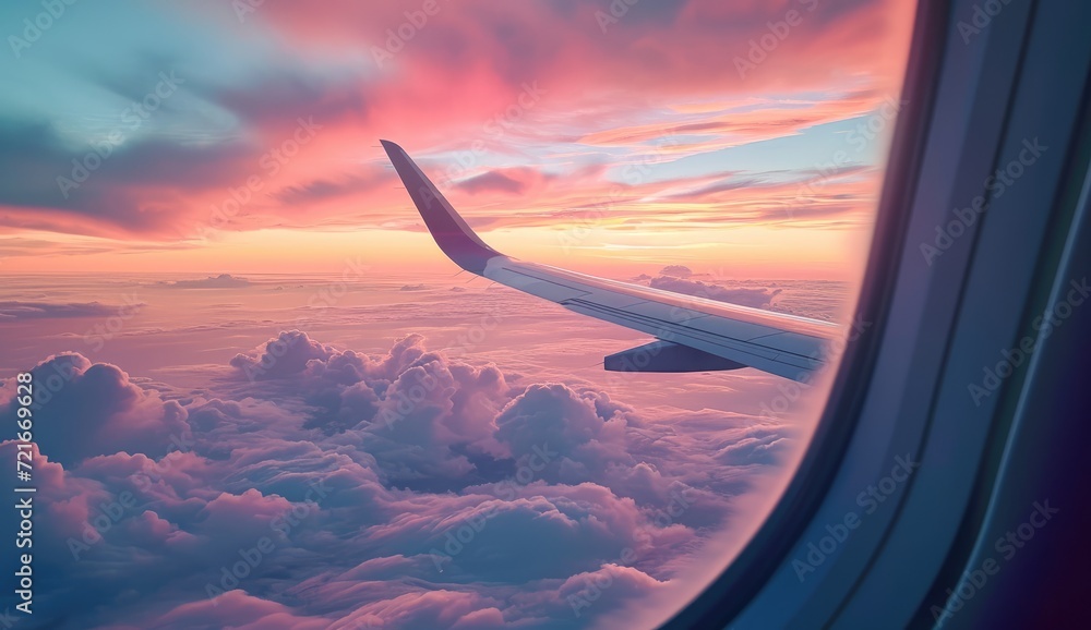 Airplane Window View during Dawn Flight - Traveling Through a ...