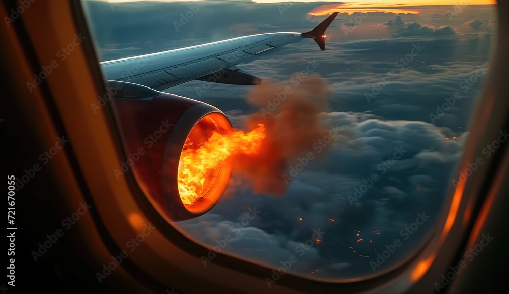 Aviation Nightmare: View from Airplane Window with Wing in Flames - An ...
