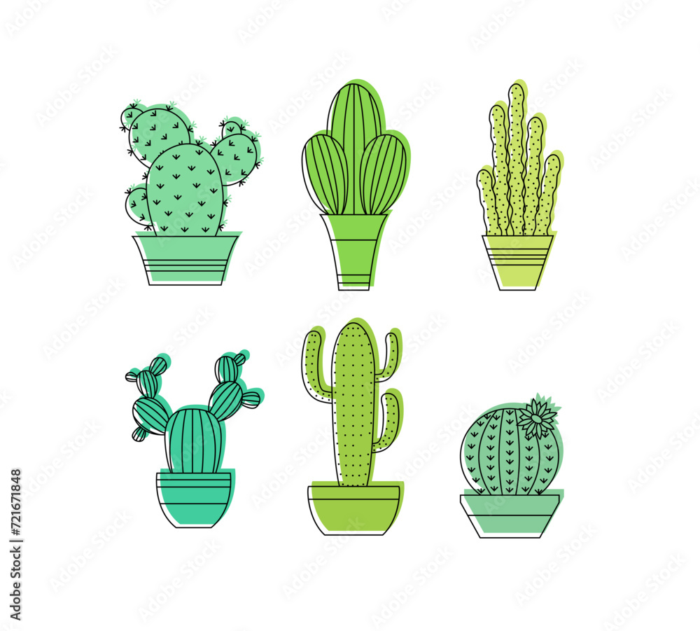 Vector summer cactus group set. Vector illustration. Simple cactus ...