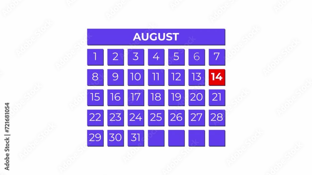 14th August calendar icon animation. Alpha matte with transparent ...