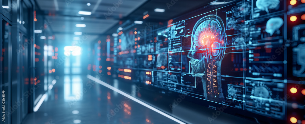 Modern Brain Study Laboratory and Monitors EEG Reading and Brain Model ...
