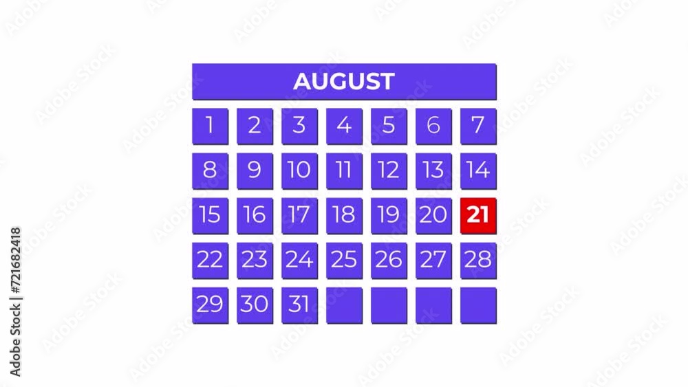21st August calendar icon animation. Alpha matte with transparent ...