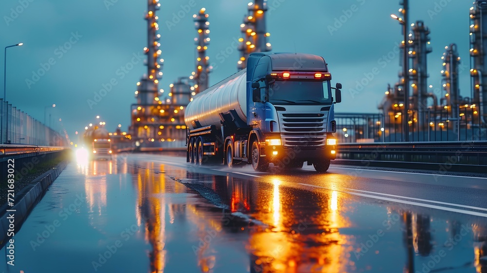 Transportation of oil and natural gas by truck in oil refinery factory ...