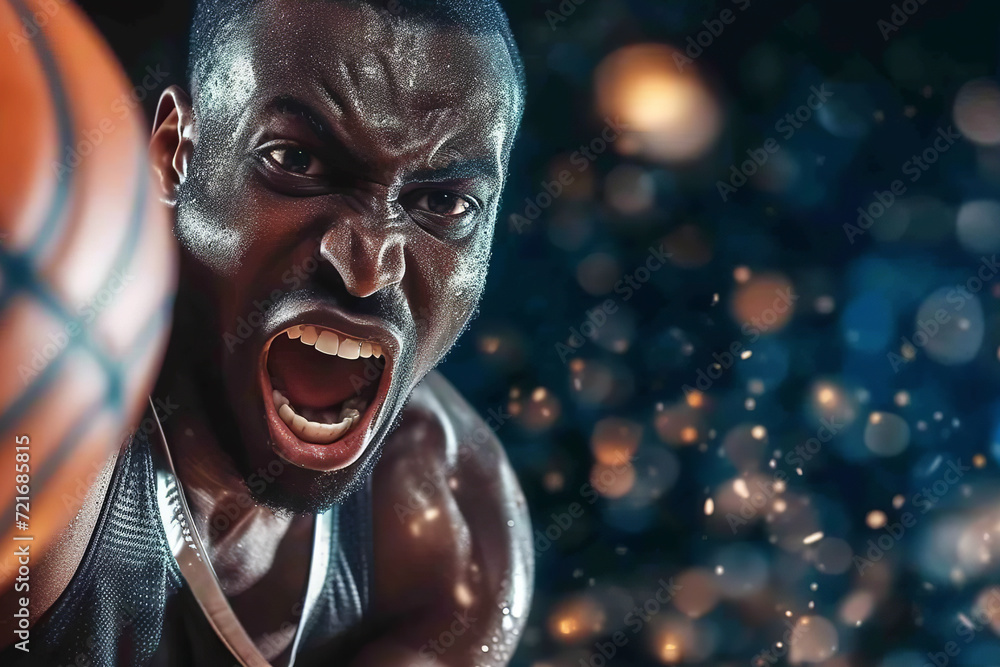 Basketball player black afro man angry and screaming in a basketball ...