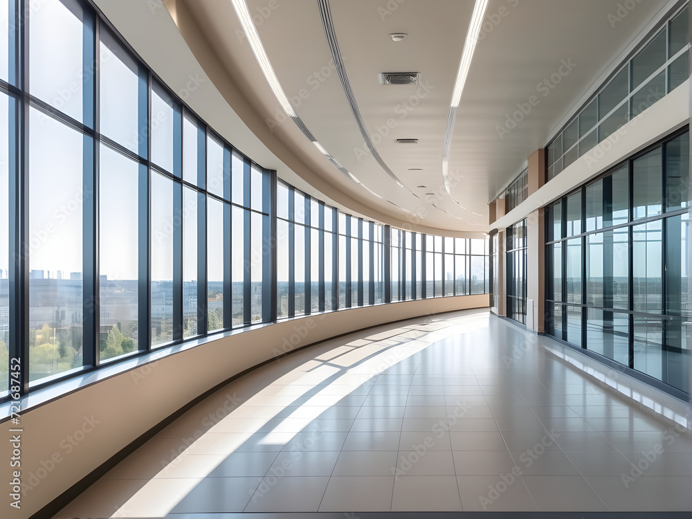 long hallway with windows, medical school campus, corporate ...