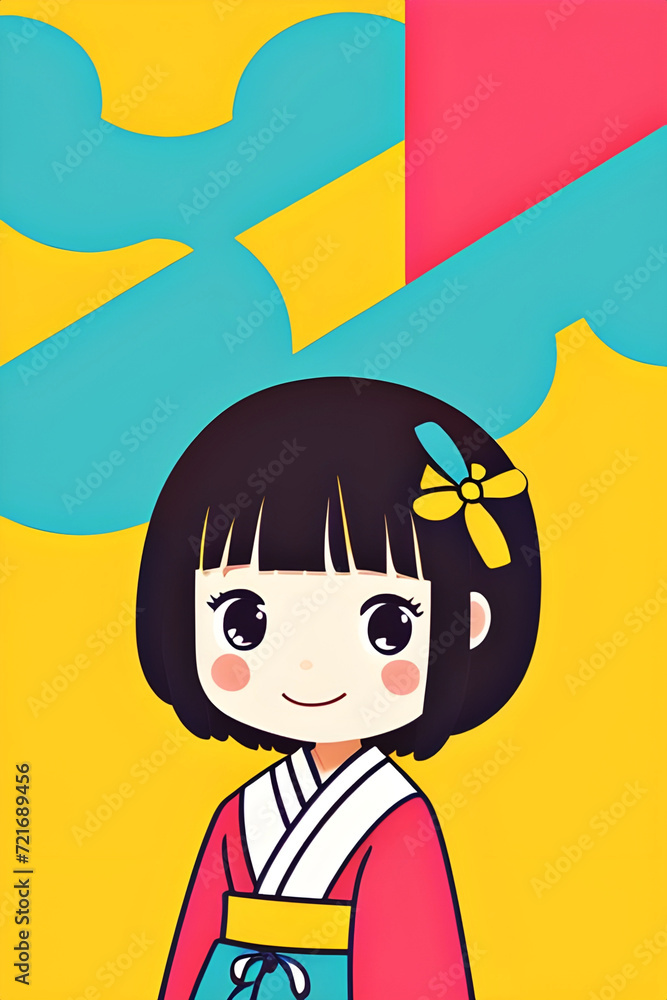 colorful cute cartoon comic anime illustration of a smiling little ...
