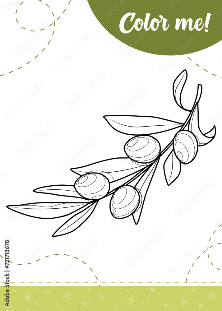 Coloring page for kids with olive tree branch. A printable worksheet ...