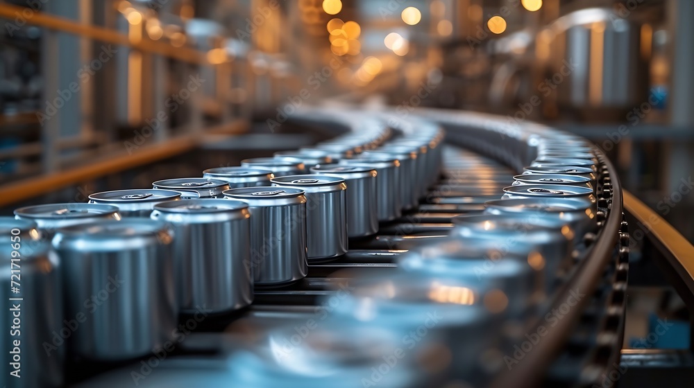 Generative AI : Empty new aluminum cans for drink process in factory ...