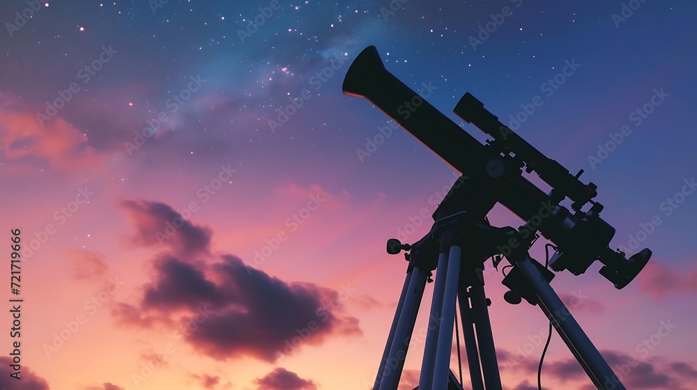 Generative AI : Big astronomical telescope under a twilight sky ready ...