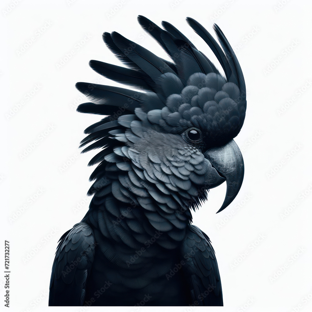 Grey parrot with crest, Dark parrot, Palm cockatoo, Probosciger ...