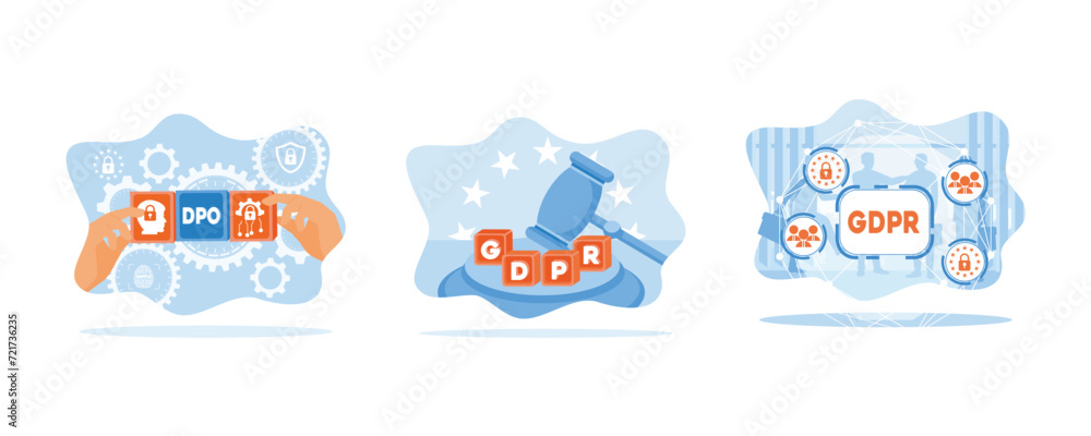 Hand holding block with DPO icon. Justice mallet and GDPR acronym ...