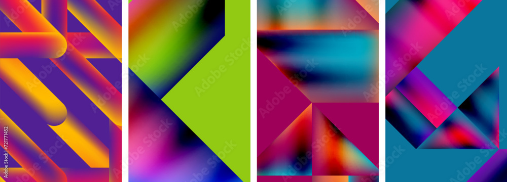 Set of colorful geometric posters - round shapes and circles with fluid ...