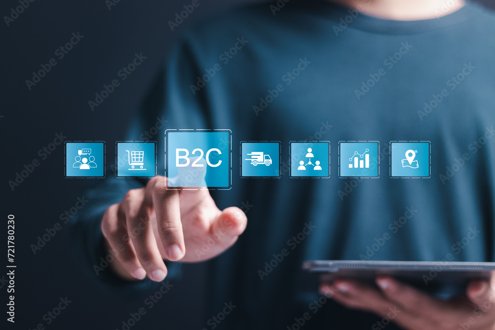 B2C Business to customer marketing strategy concept. Businessmen use ...