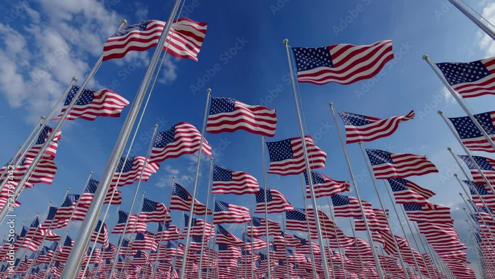 Waving flags of the United States of America. Happy Independent Day. 3D ...