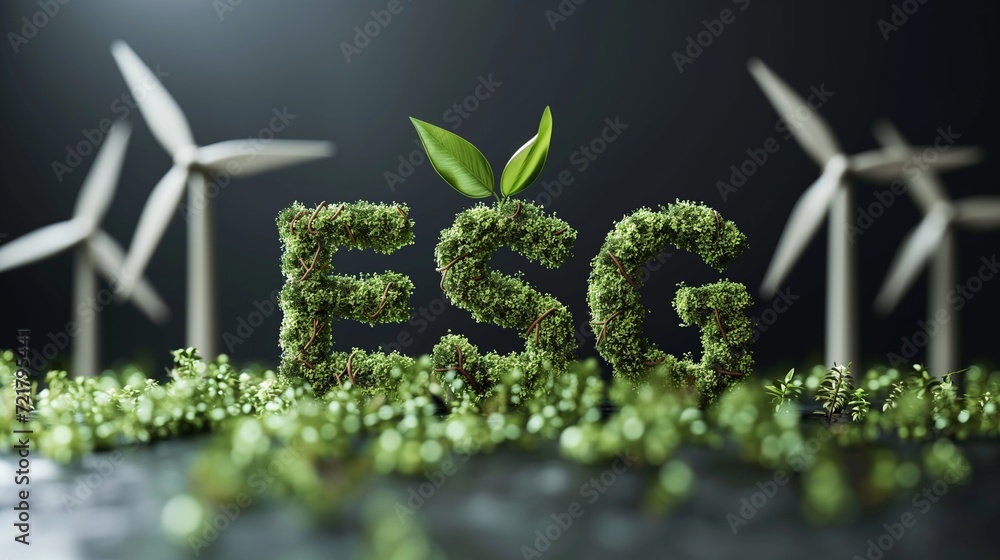 ESG Typography Dynamic 3D typography of the text 'ESG' showcasing the ...