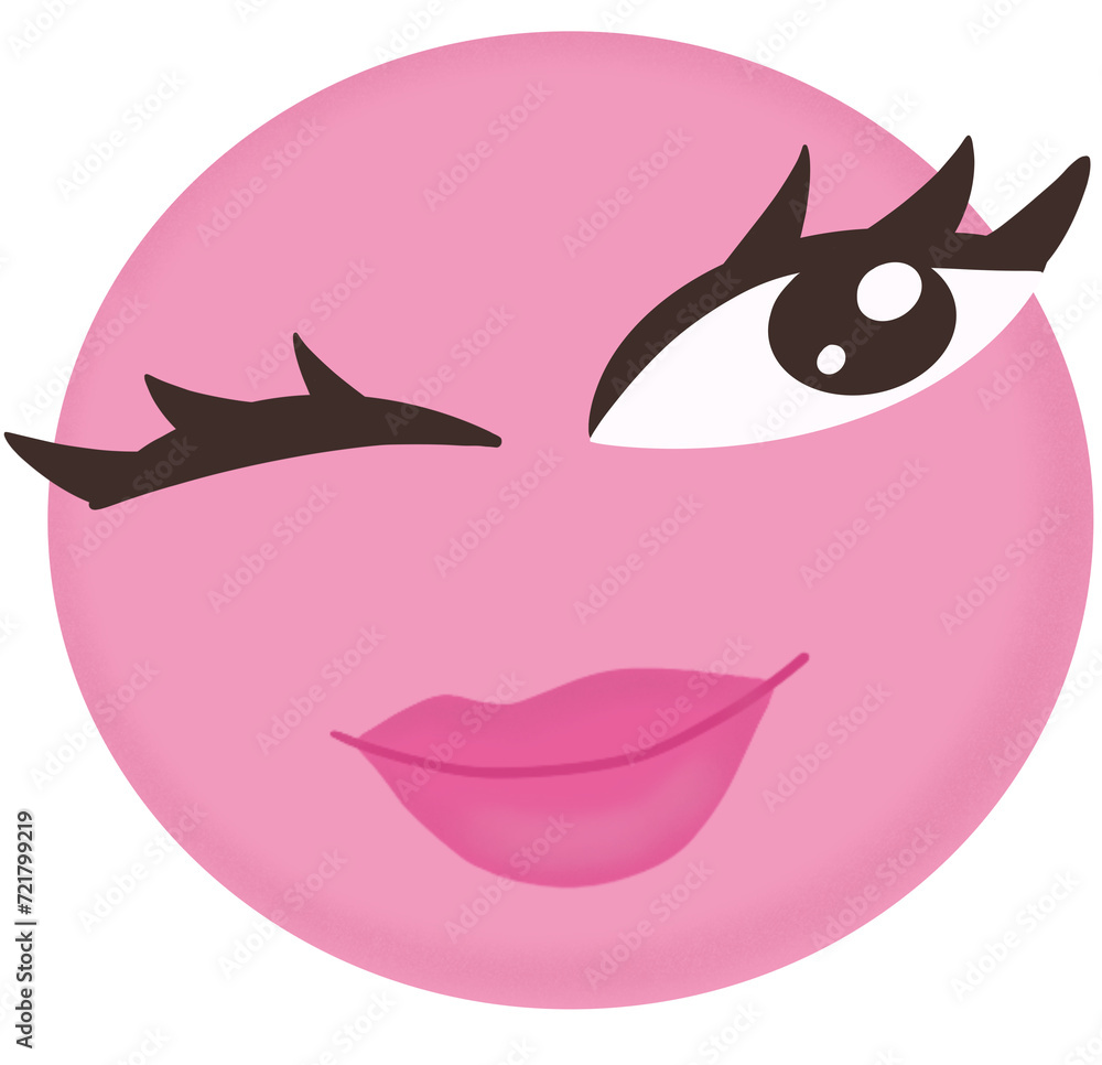 Happy Vibes: winking expression. Vibrant pink wink and smile face ...