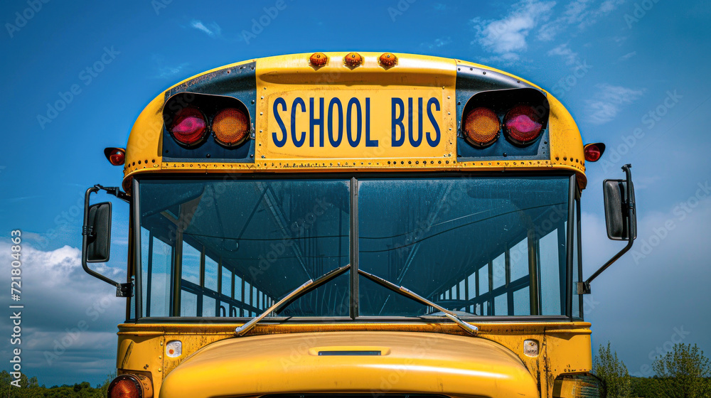 Front View of an Empty School Bus.Front view of a classic yellow school ...