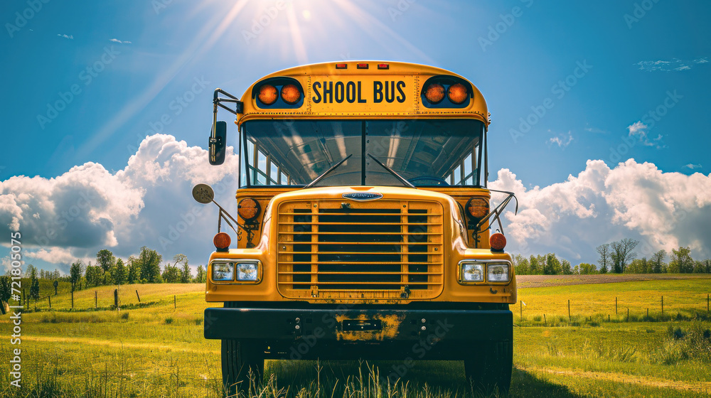 Front View of an Empty School Bus.Front view of a classic yellow school ...